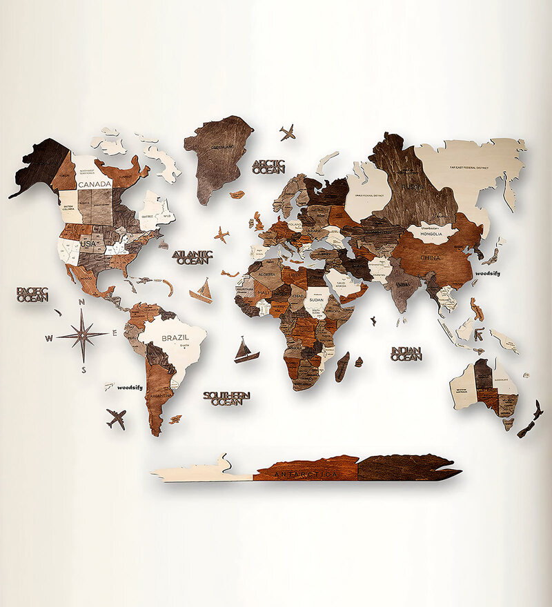 Buy 3D World Map Wooden Wall Art- L Size By Woodsify Online - Wooden ...