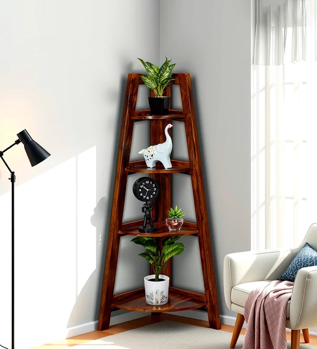 Buy 4-Shelf Corner Stand In Brown at 51% OFF by Royaloak | Pepperfry