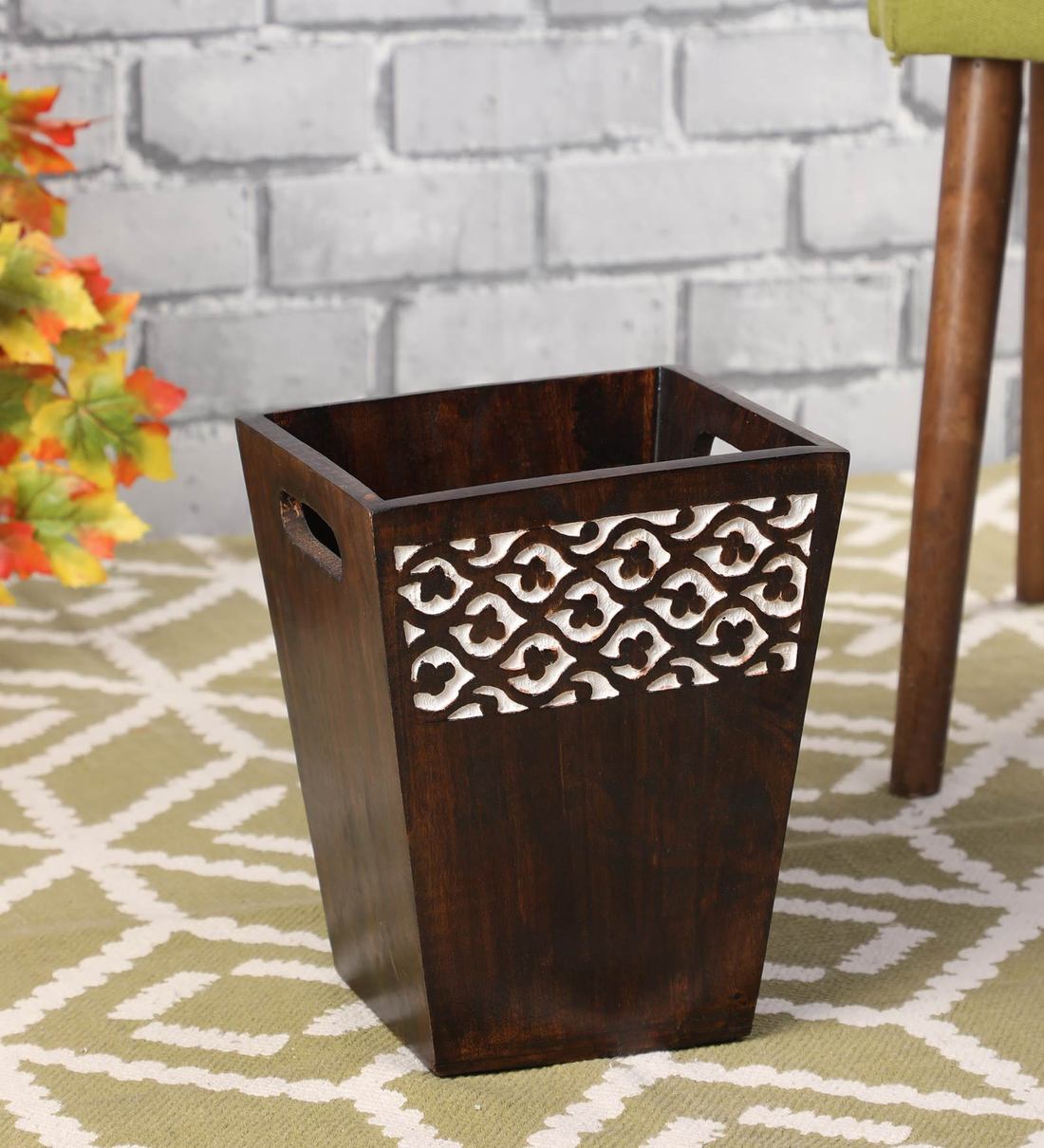 Buy Handcrafted Wooden Kylie Brown Dustbin at 15% OFF by The Urban ...