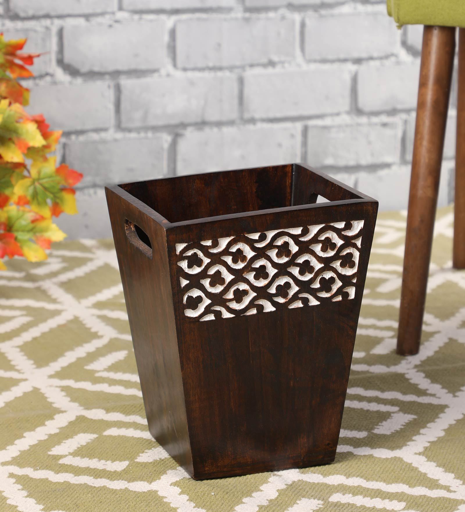 Buy Handcrafted Wooden Kylie Brown Dustbin at 40% OFF by The Urban ...