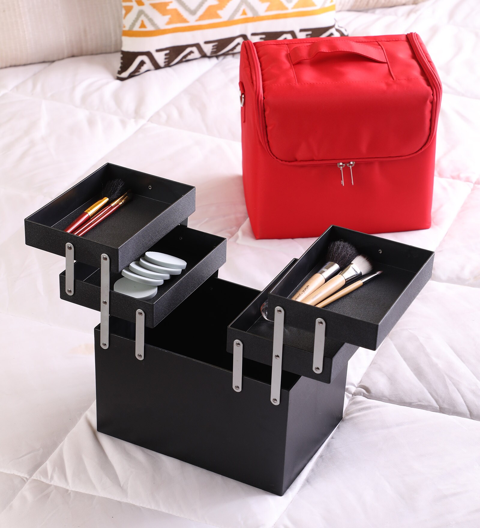 Buy 5 Compartments Pu Leather Make Up Organisers in Red at 35% OFF by ...