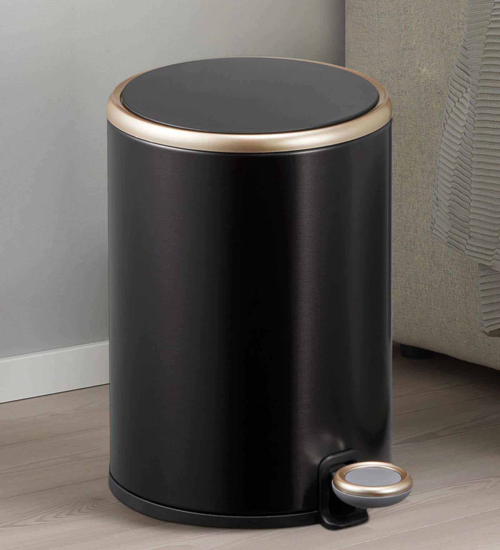 Buy Black 6 Ltr Stainless Steel Step Dustbin at 10% OFF by Obsessions ...
