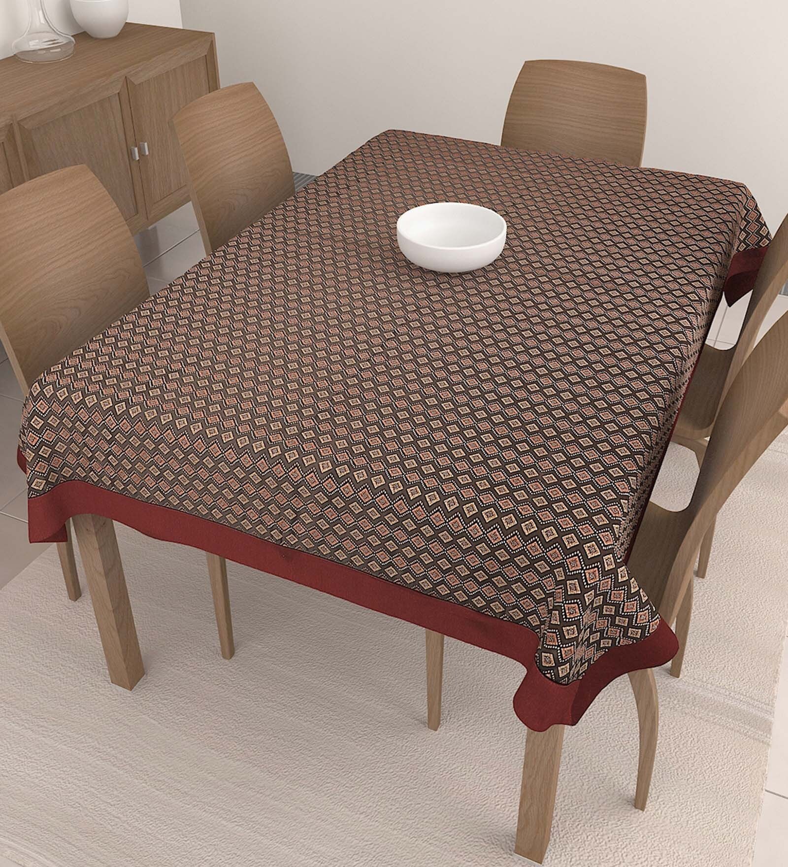 Buy Abstract Pattern Maroon Polyester 90X60 Inch Table Cloth By S9Home ...