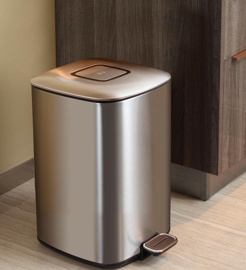 Buy Silver 6 Ltr Stainless Steel Step Dustbin by Obsessions Online ...