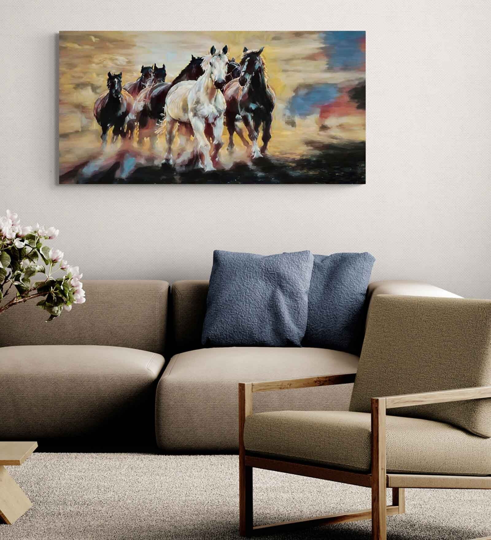 Buy 7 Horse Vastu Canvas Print Stretched Frame Canvas Wall Painting ...