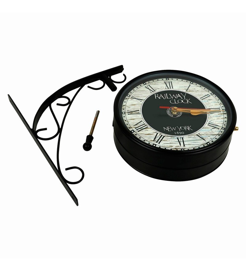 Buy Black Metal Analog Railway Clock by Anantaran Online - Platform ...