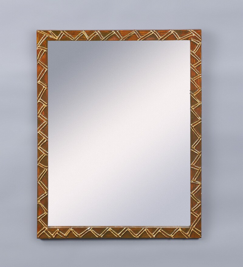 Buy Solid Wood Rectangle Wall Mirror in Brown colour by 999Store Online ...