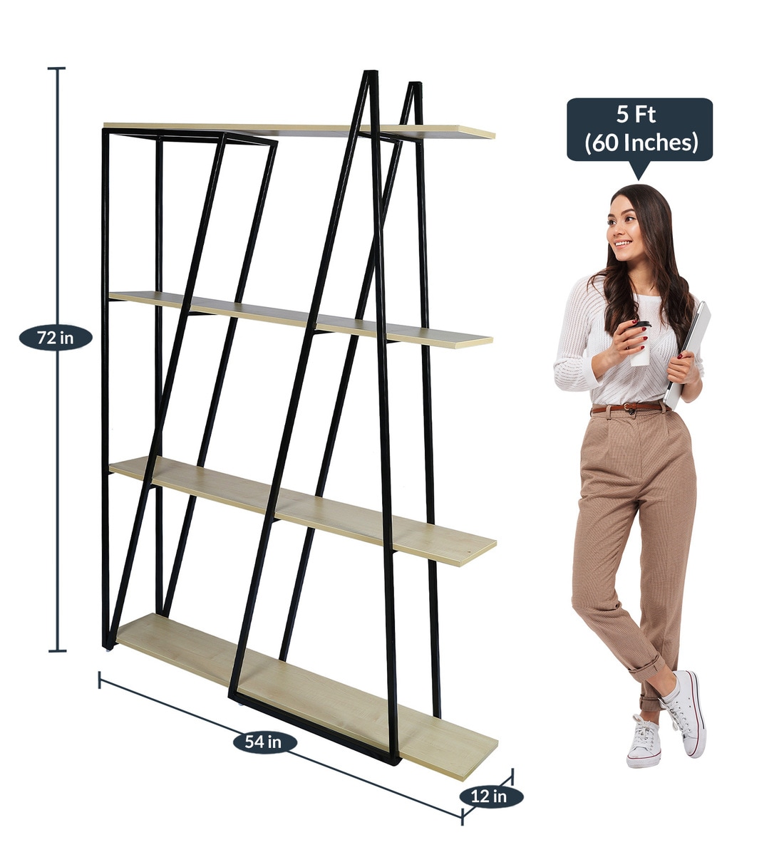 Buy A-V Bookshelf in Black Finish by Fullstock Online - Contemporary ...