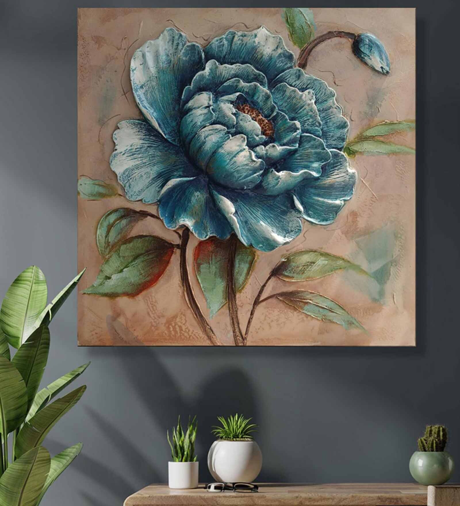 Buy A Blooming Hope Blue Synthetic Wood Framed Oil Painting at 65% OFF ...