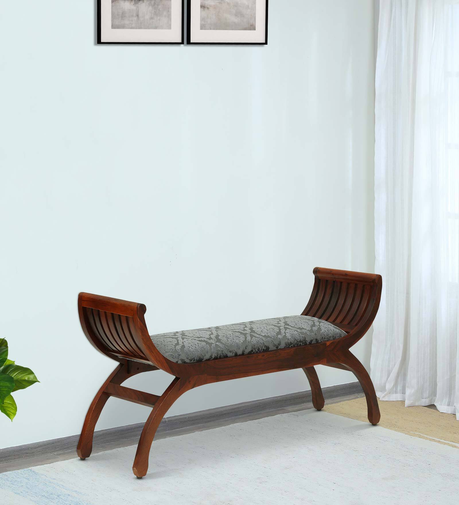 Buy Midherst Sheesham Wood Recamier in Honey Oak & Light Green Colour ...