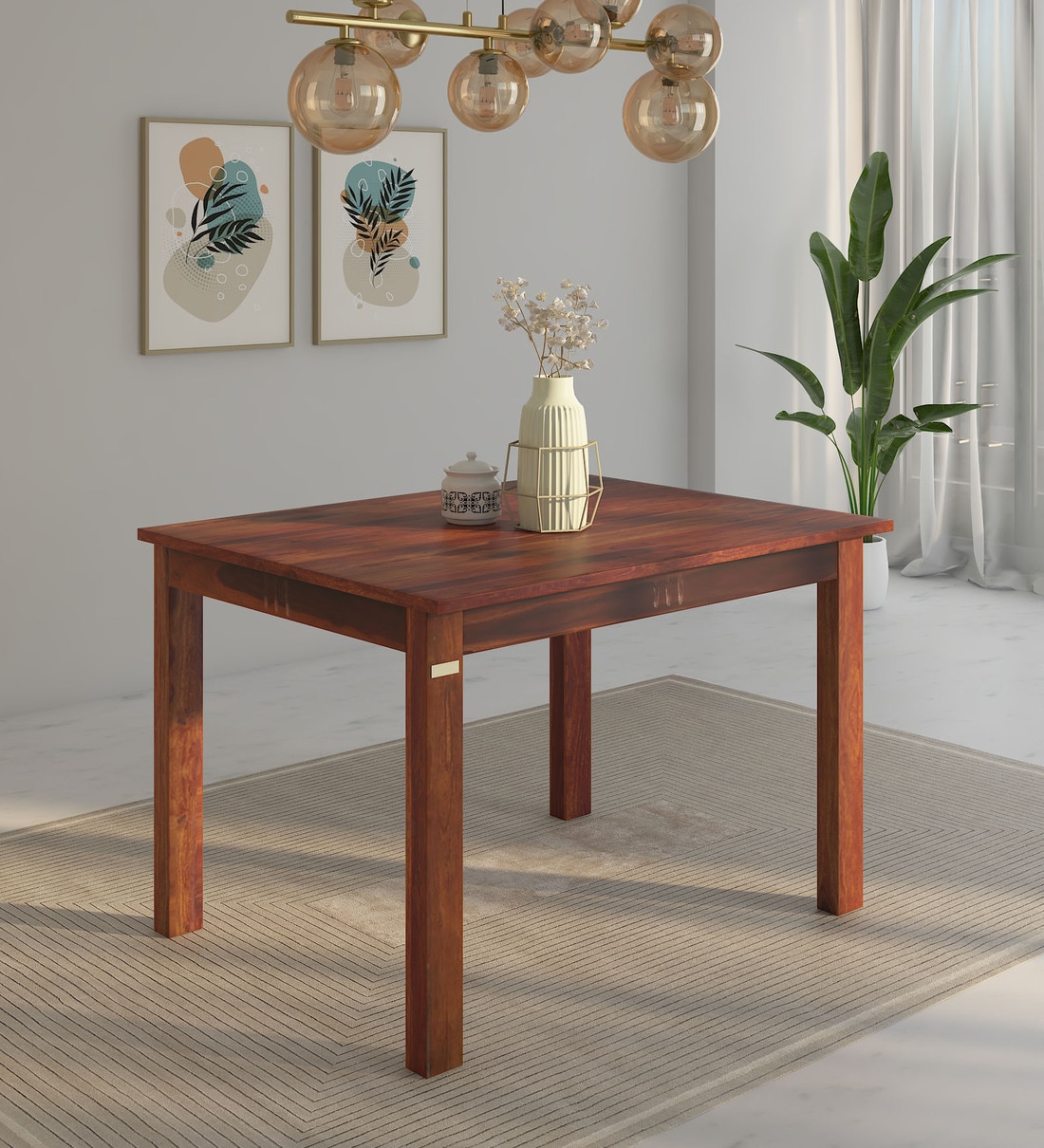 Buy Abbey Sheesham Wood 4 Seater Dining Table In Honey Oak Finish at 16 ...