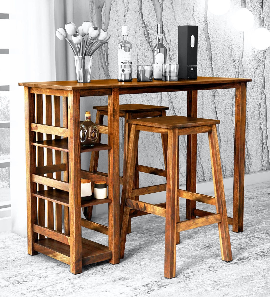 Buy Abbey Sheesham Wood Bar Table Set in Rustic Teak Finish at 3% OFF ...