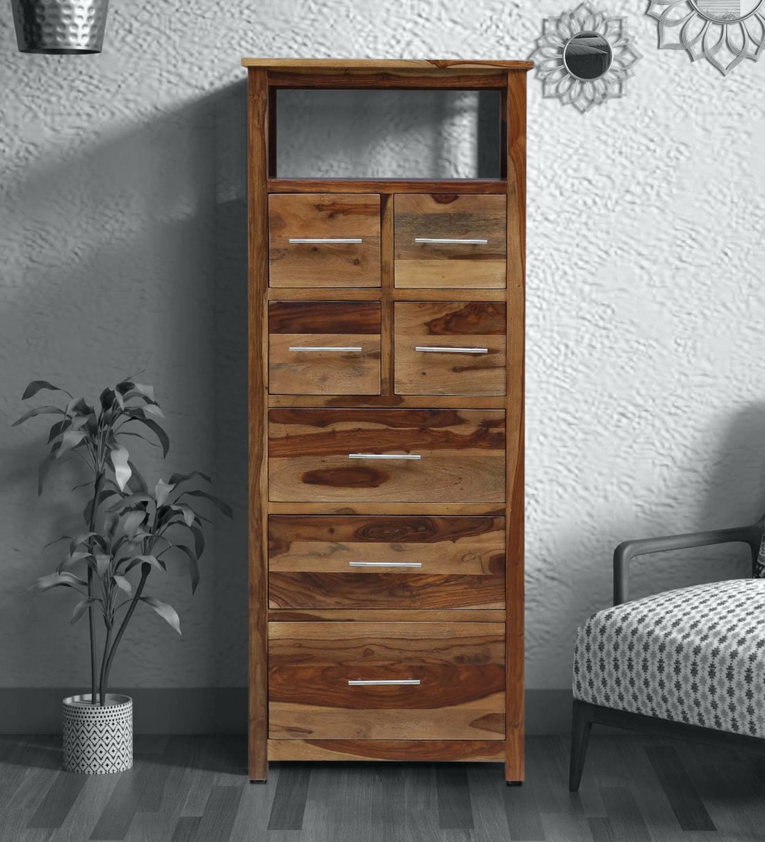 Buy Abbey Sheesham Wood Chest of Drawers in Rustic Teak Finish at 2% ...