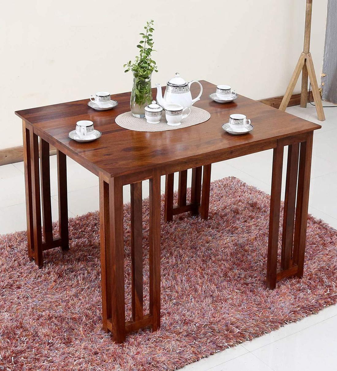 Buy Abbey Sheesham Wood Four Seater Dining Table in Honey Oak Finish at ...