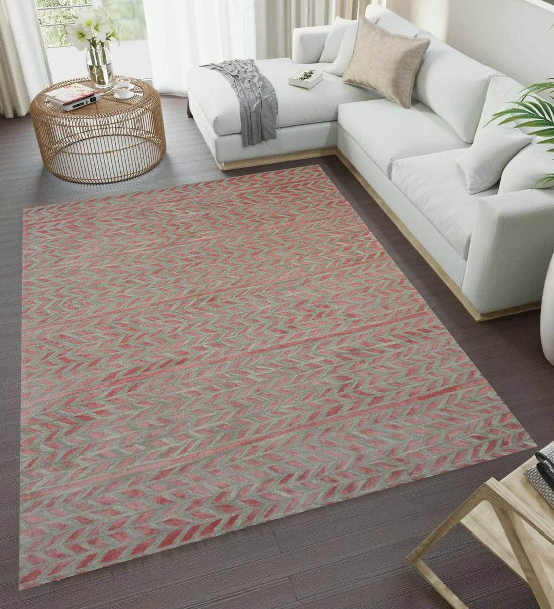 Buy Pink Wool Chevron 5 x 8 Feet Hand Tufted Carpet by Designs View at ...