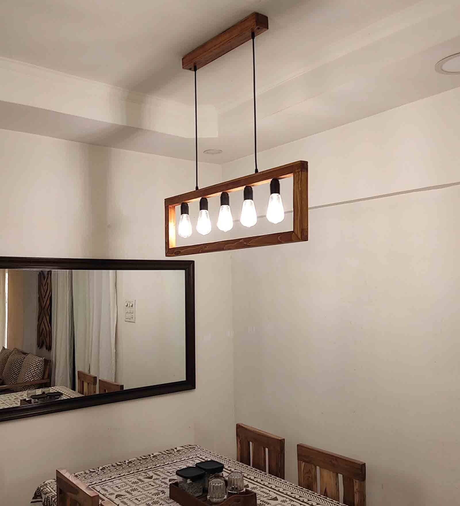 Buy Abacus 5 Lights Brown Solid Wood Linear Chandelier Cluster Hanging ...