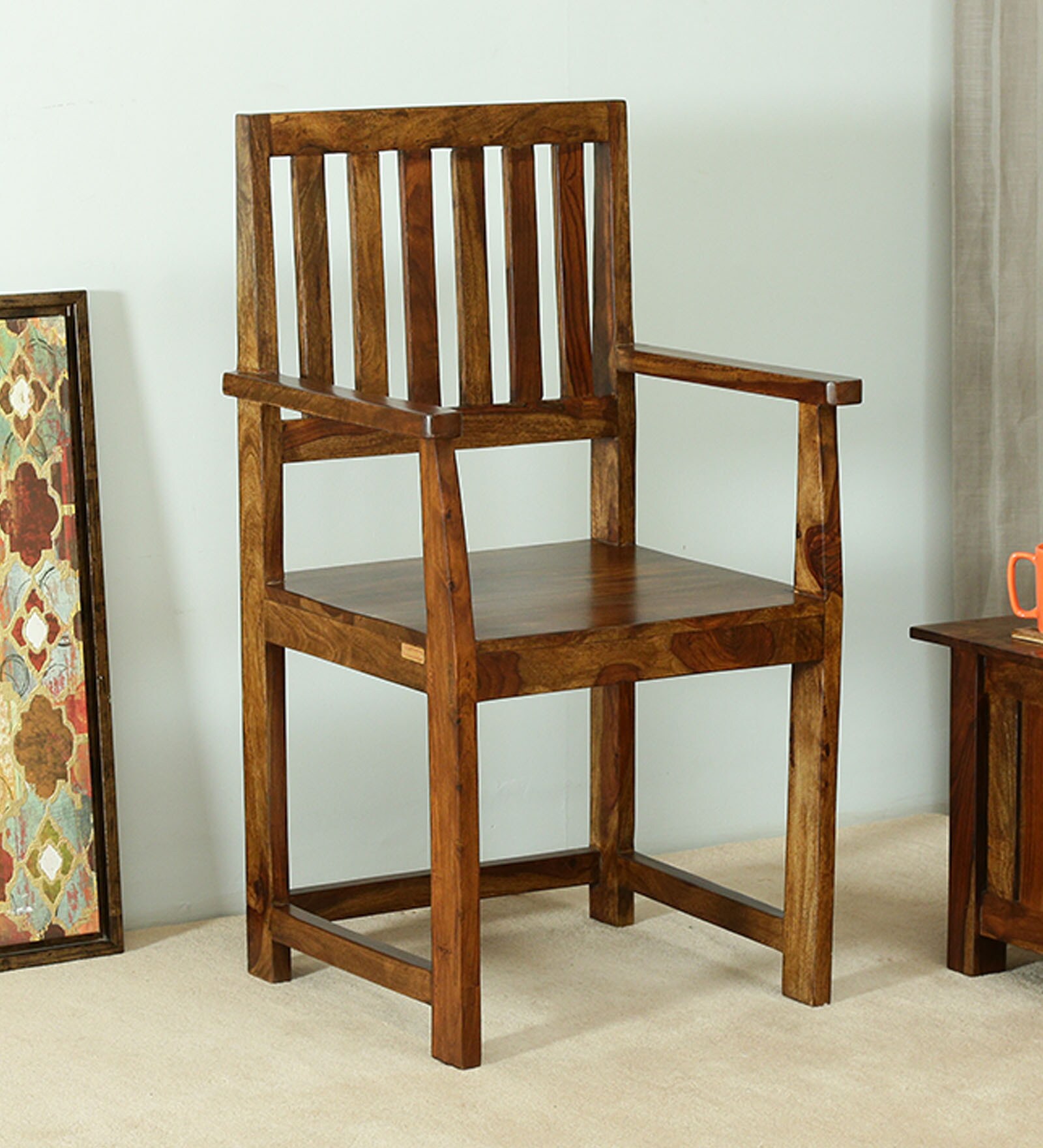 Buy Abbey Sheesham Wood Arm Chair In Scratch Resistant Provincial Teak ...