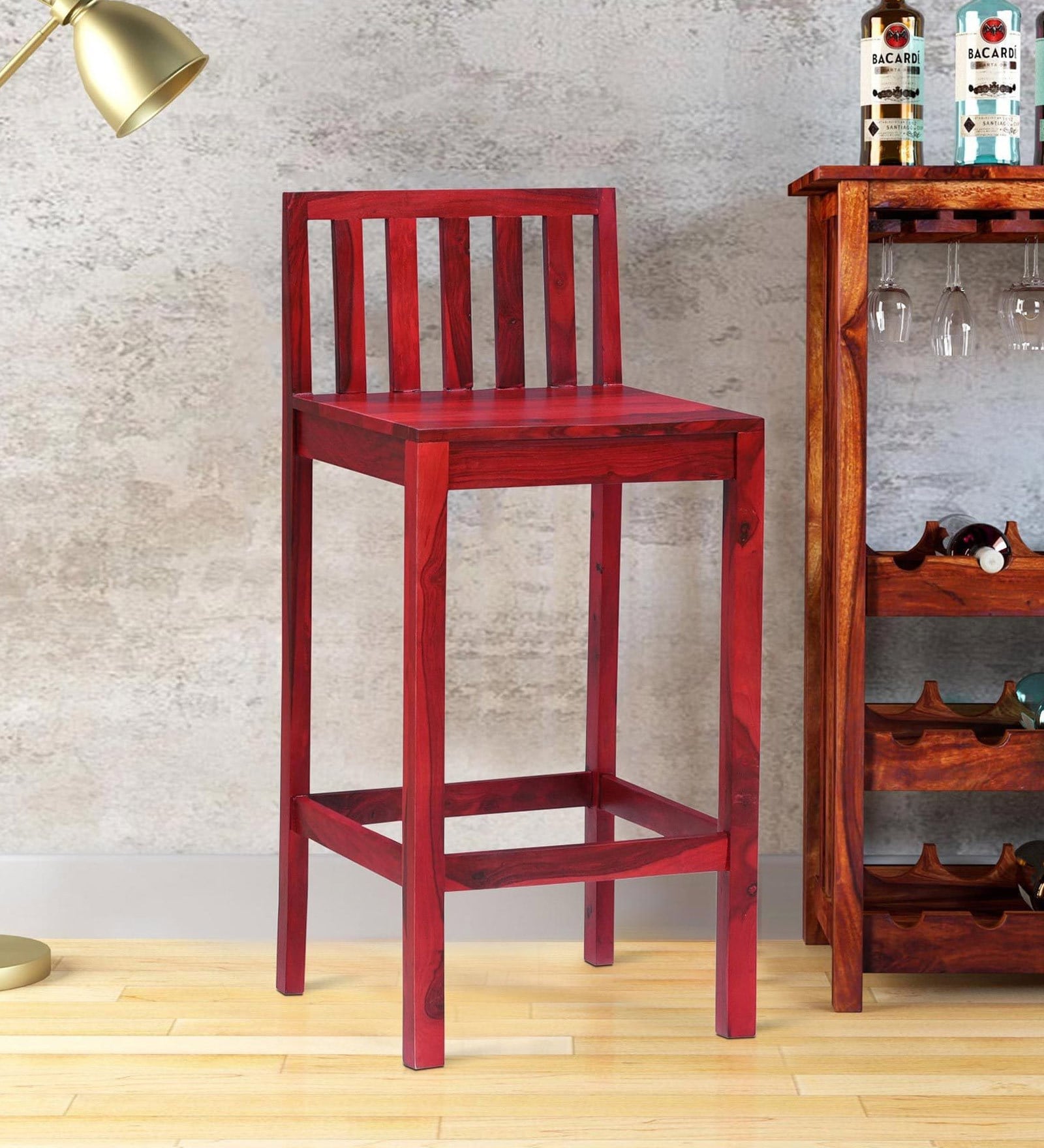 Buy Abbey Solid Wood Bar Stool in Spicy Red Finish at 5% OFF by ...