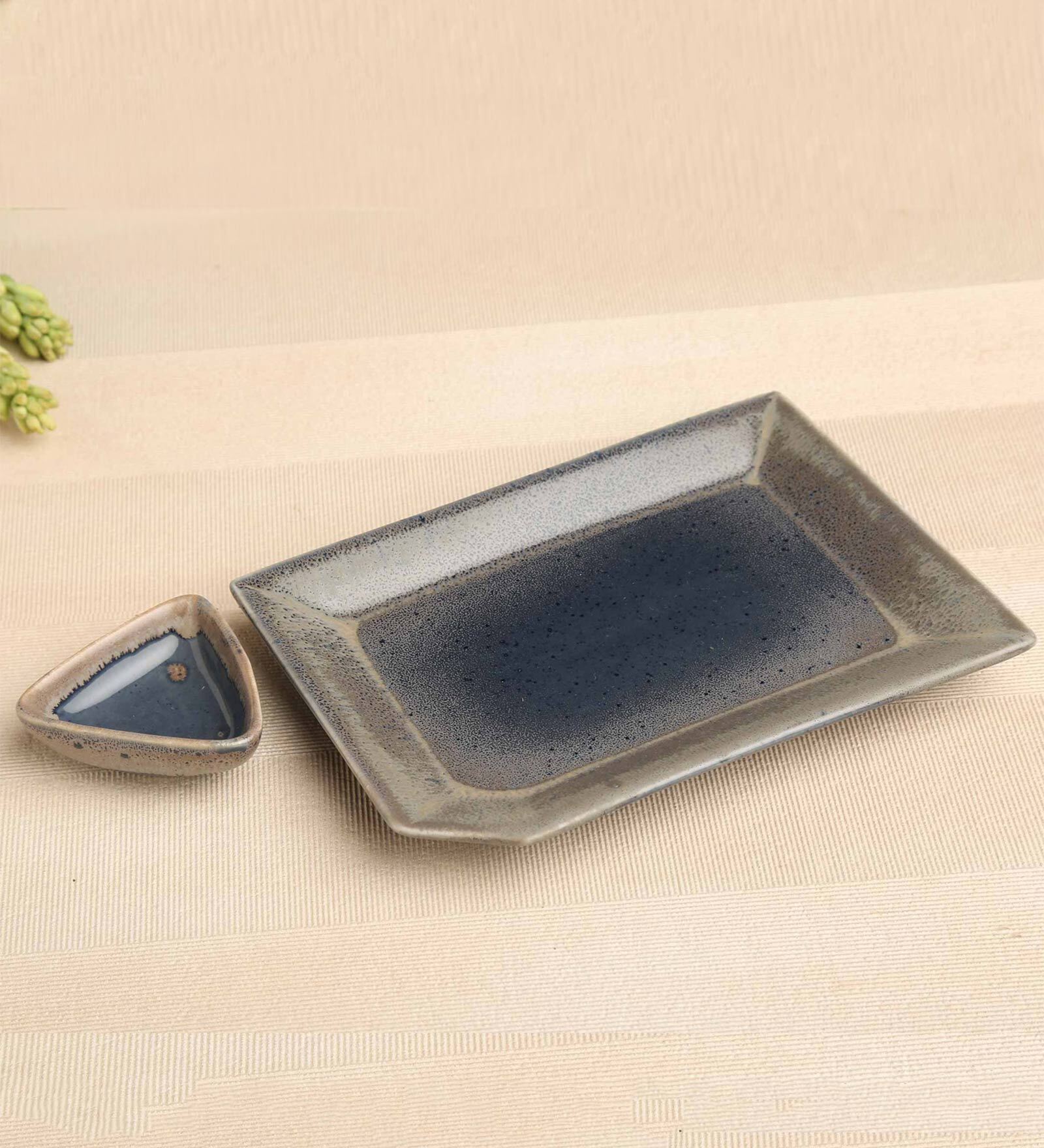 Buy Ablong Denim Blue & Grey Ceramic (Set of 2) Appetizer Platter with ...