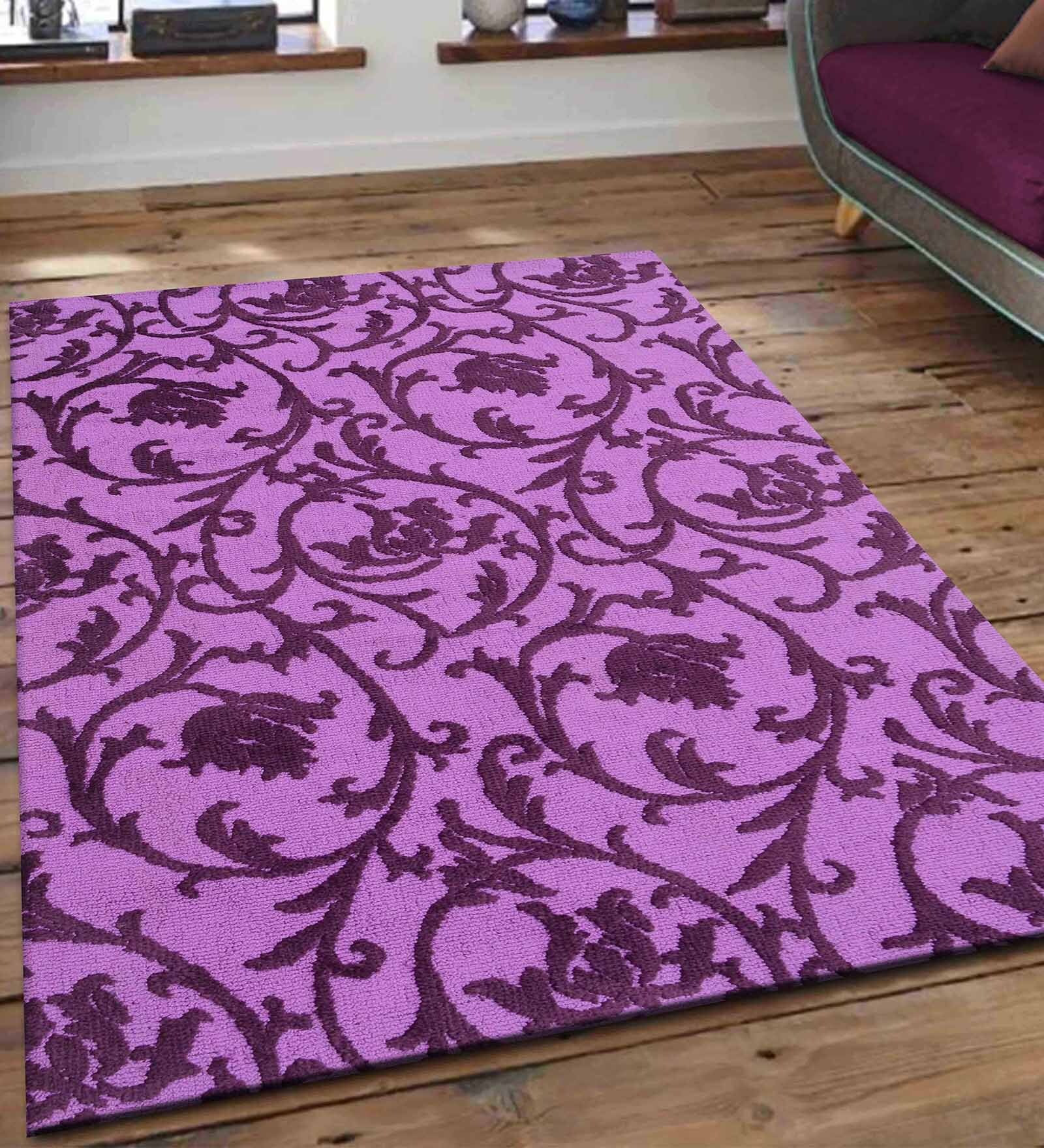 Buy Purple Polyester Floral 4 x 6 Feet Machine Made Carpet by PRESTO at ...