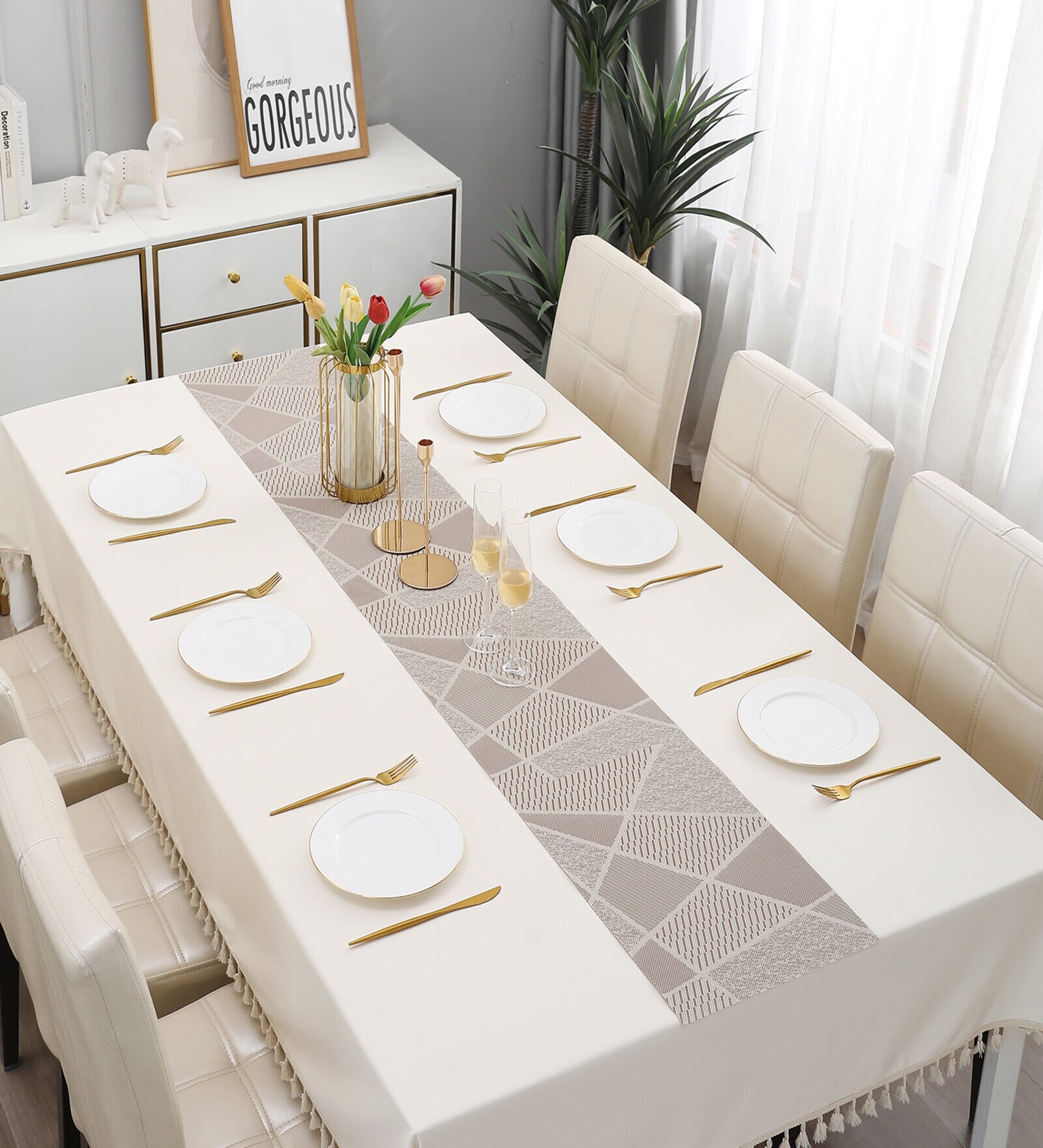 Buy Abstract Beige (71 x12) PVC Table Runner at 38% OFF by HOKIPO ...
