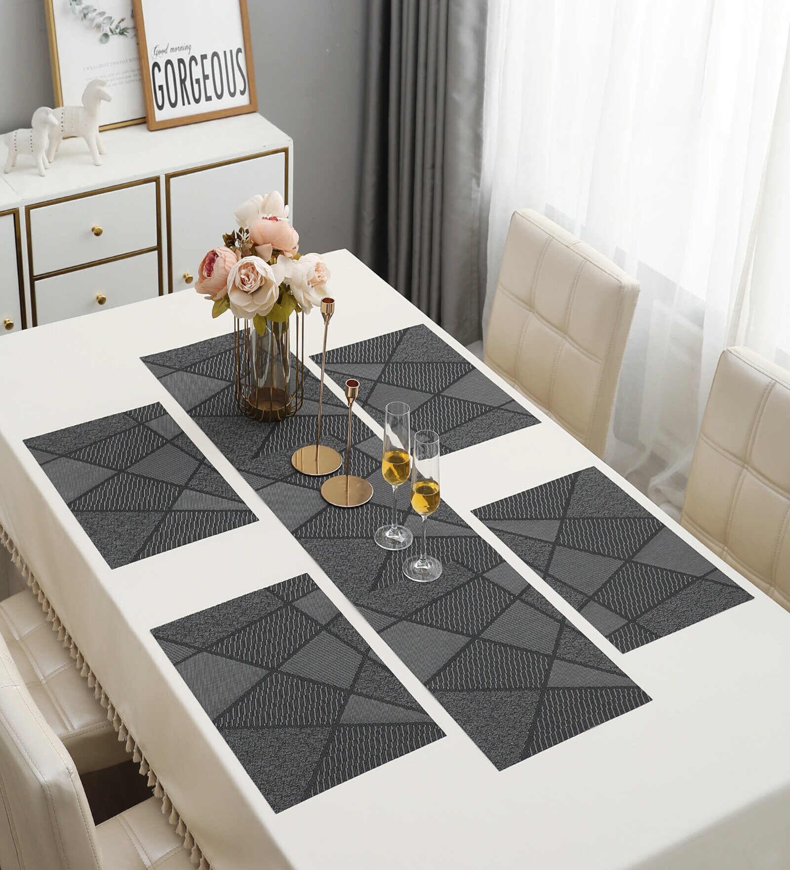 Buy Abstract Black (18 x12) PVC Table Linen (Set of 5) at 27% OFF by ...