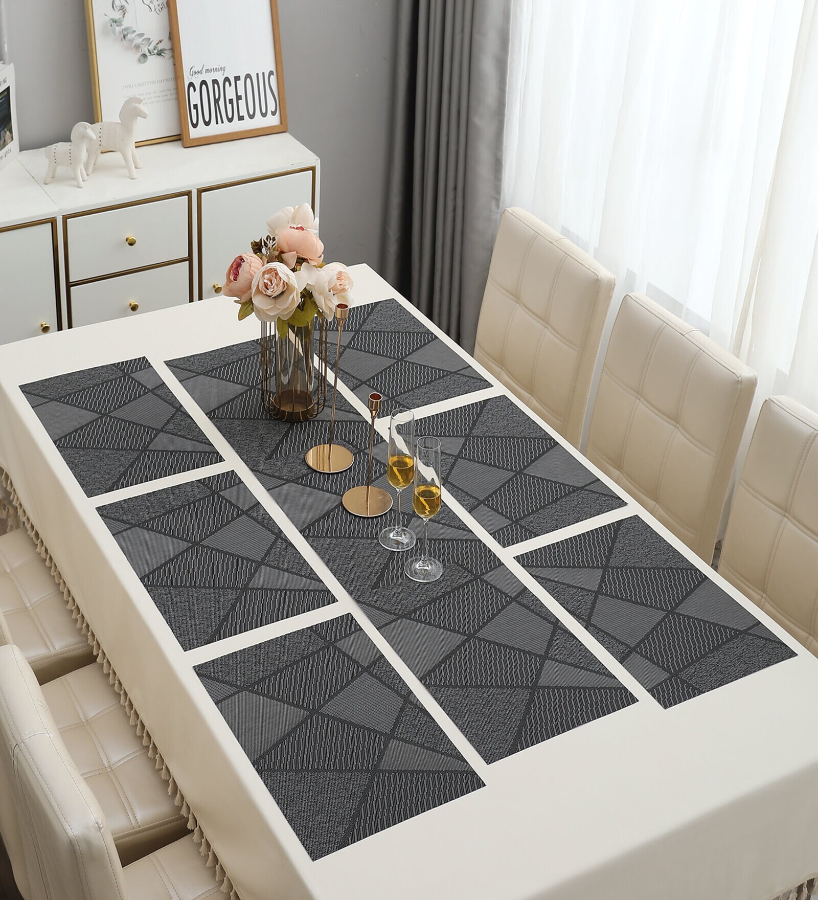 Buy Abstract Black (18 x12) PVC Table Linen (Set of 7) at 23% OFF by ...