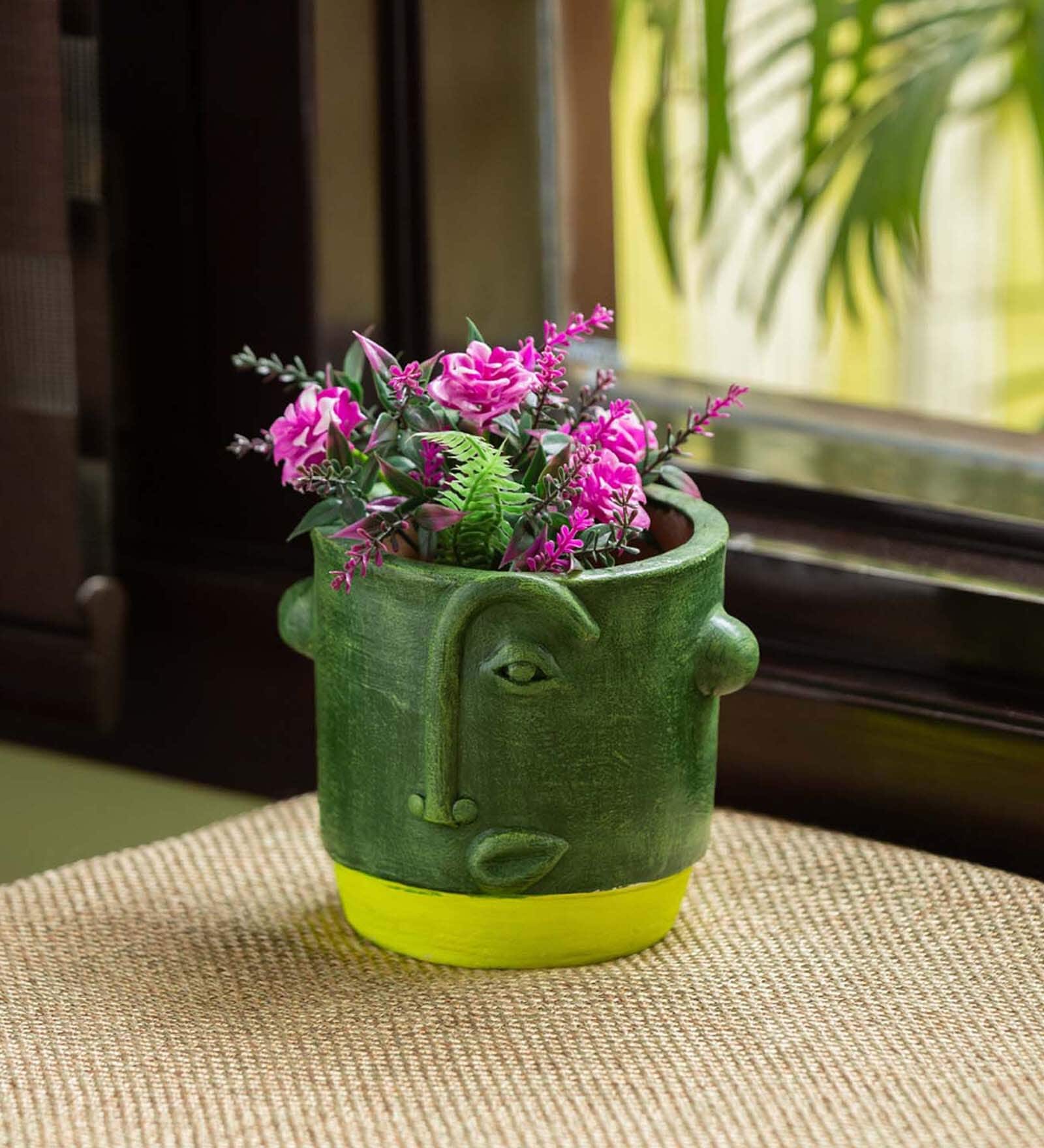 Buy Abstract Face Handmade & Hand Painted Planter Pot In Terracotta (5 ...