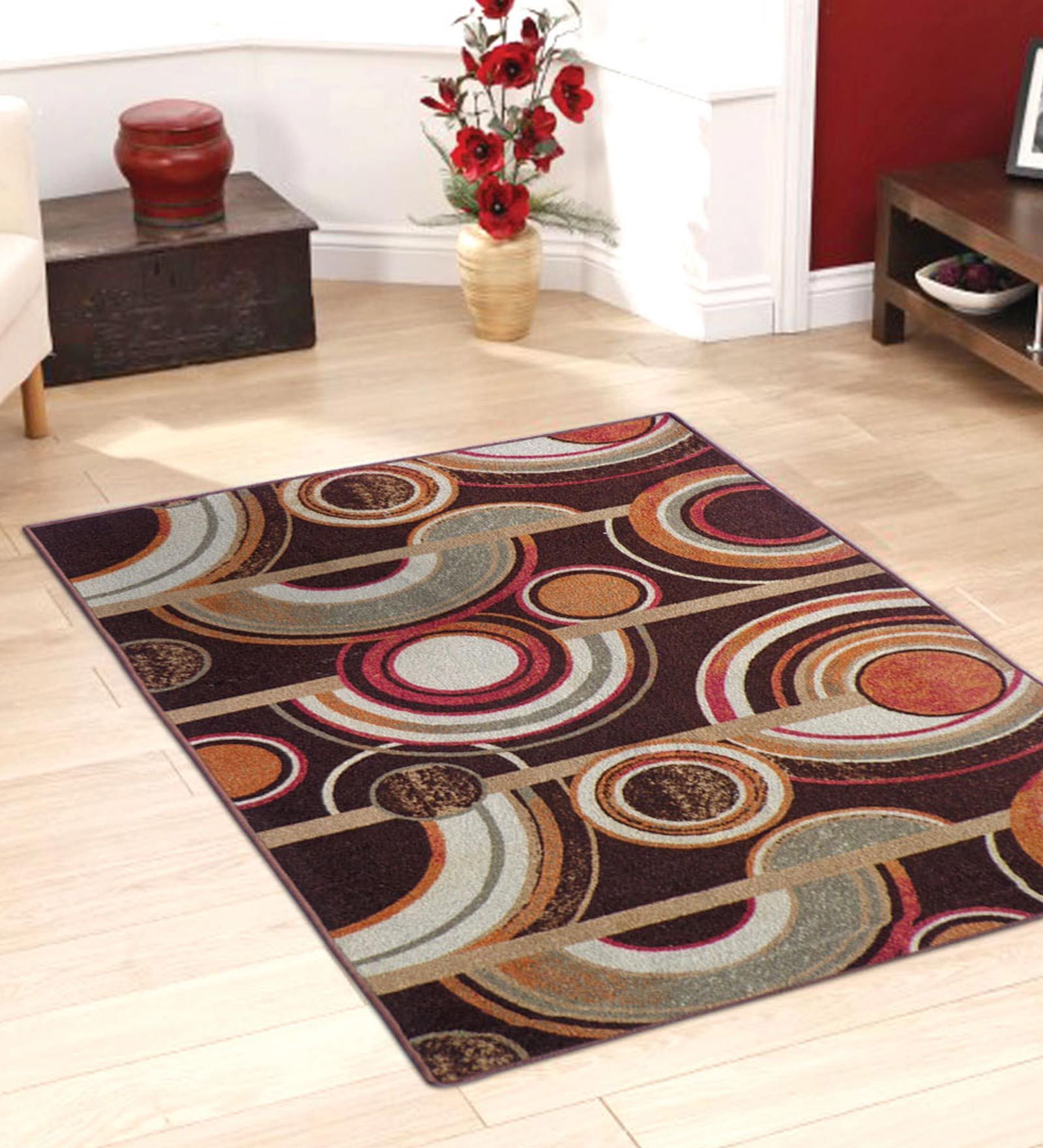 Buy Brown Geometric Polyester 3 ft x 5 ft Machine Made Carpet at 47% ...