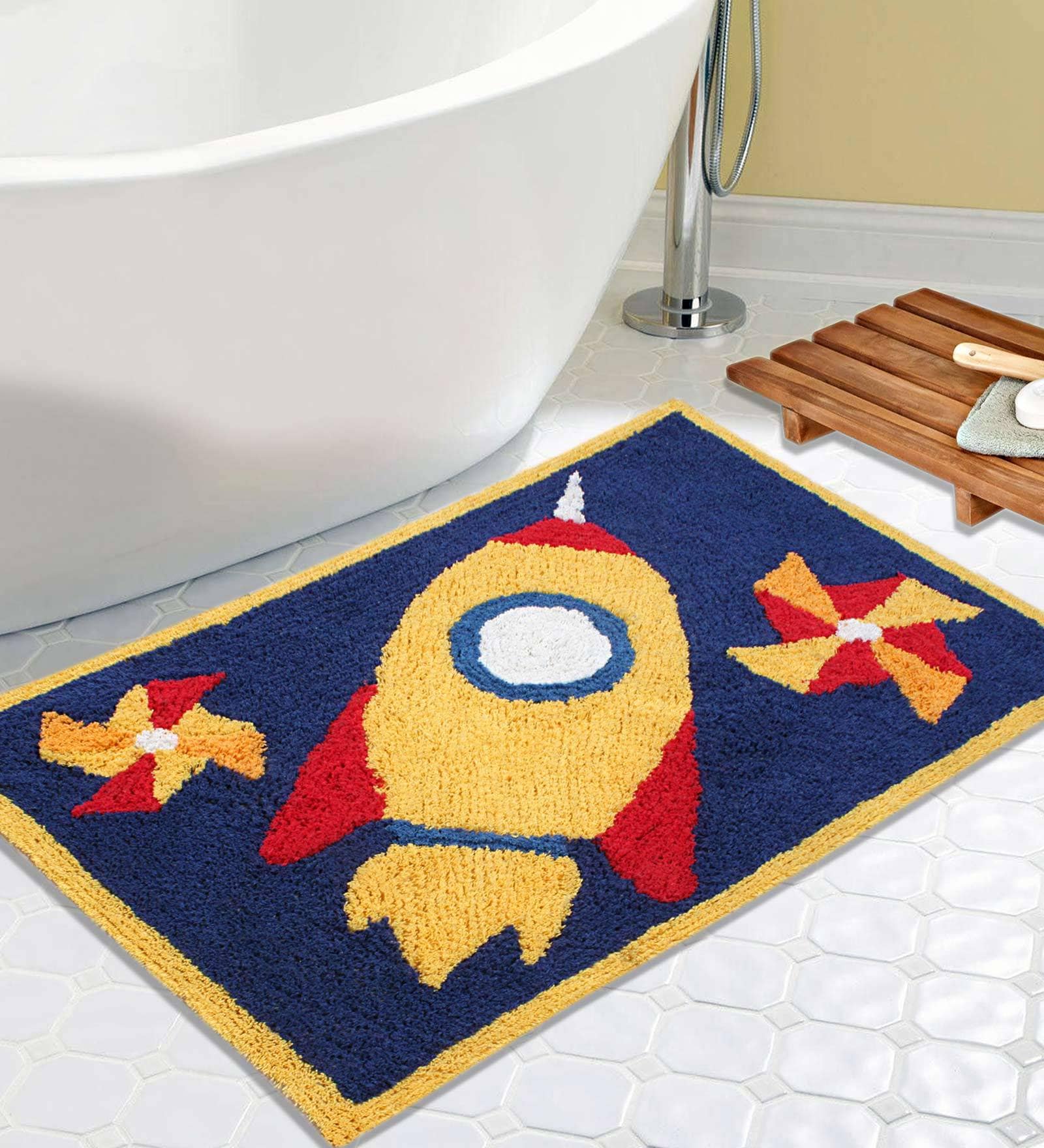 Buy Blue Cotton Abstract Pattern 36X24 Inches Max Absorbent Bath Mat by ...