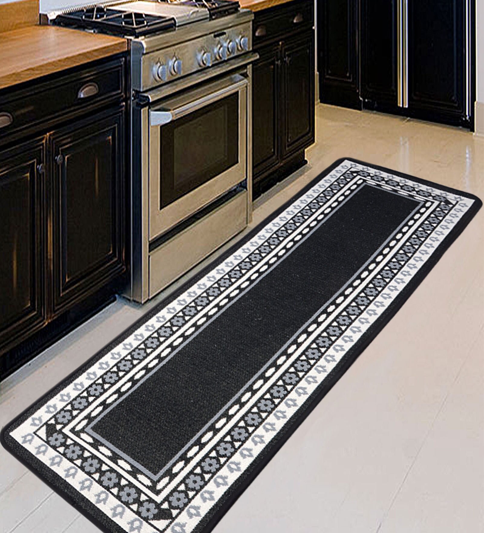 Buy Black Cotton Machine Made 72x20 Inches Bed Side Runners by Saral ...