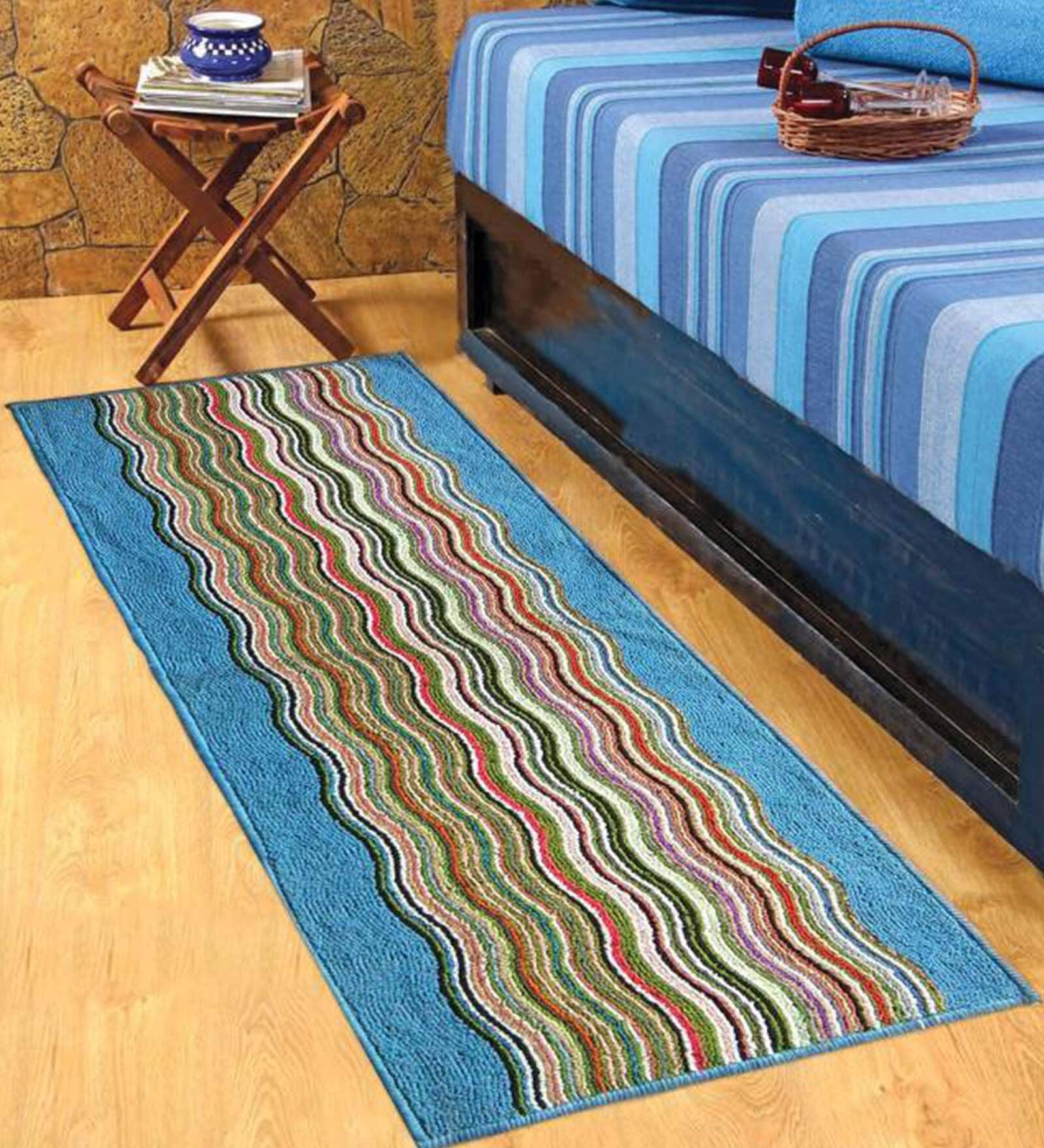 Buy Blue Polypropylene 22 x 55 Inches Machine Made Floor Runner at 60% ...