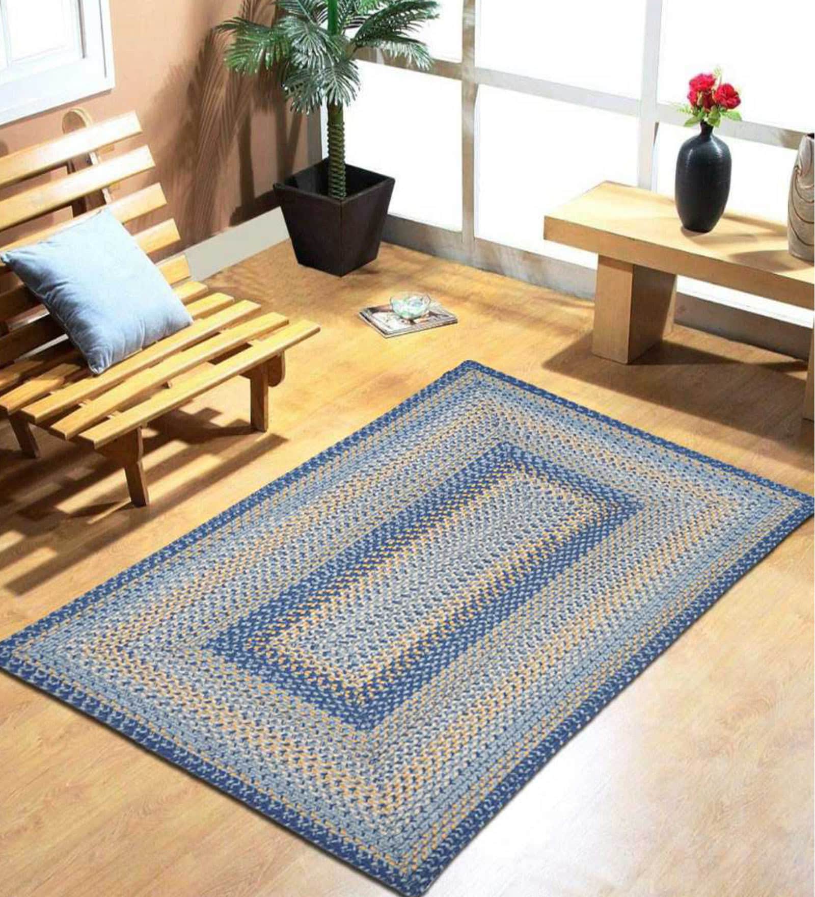 Buy Blue Polypropylene Geometrical 4 x 6 Feet Machine Made Carpet by ...