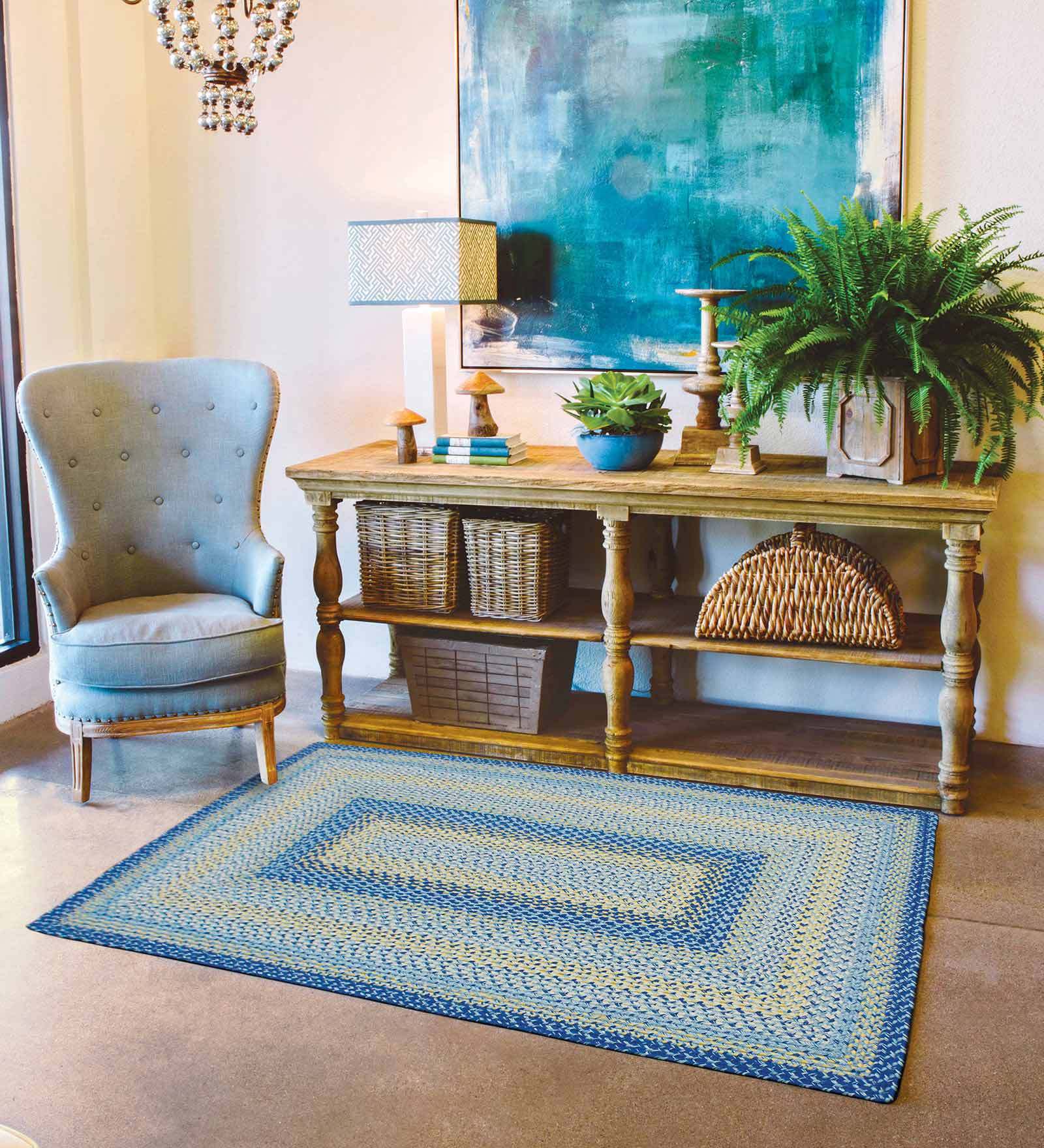 Buy Blue Polypropylene Geometrical 2 x 5 Feet Machine Made Carpet by ...