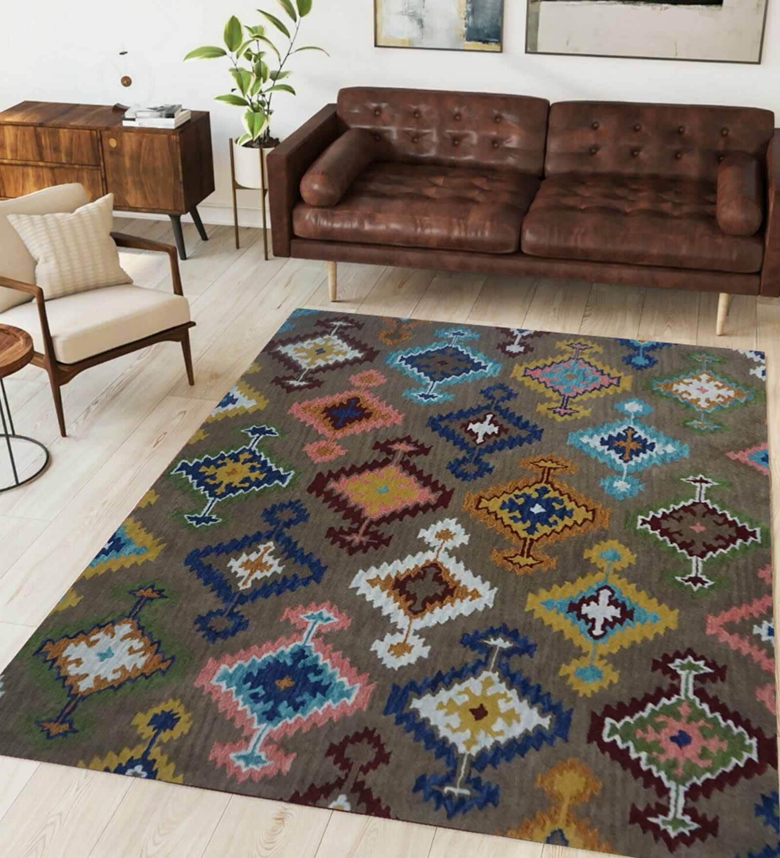 Buy Multicolor Kilim Wool Hand Tufted 5 X 8 Feet Carpet By Designs View ...