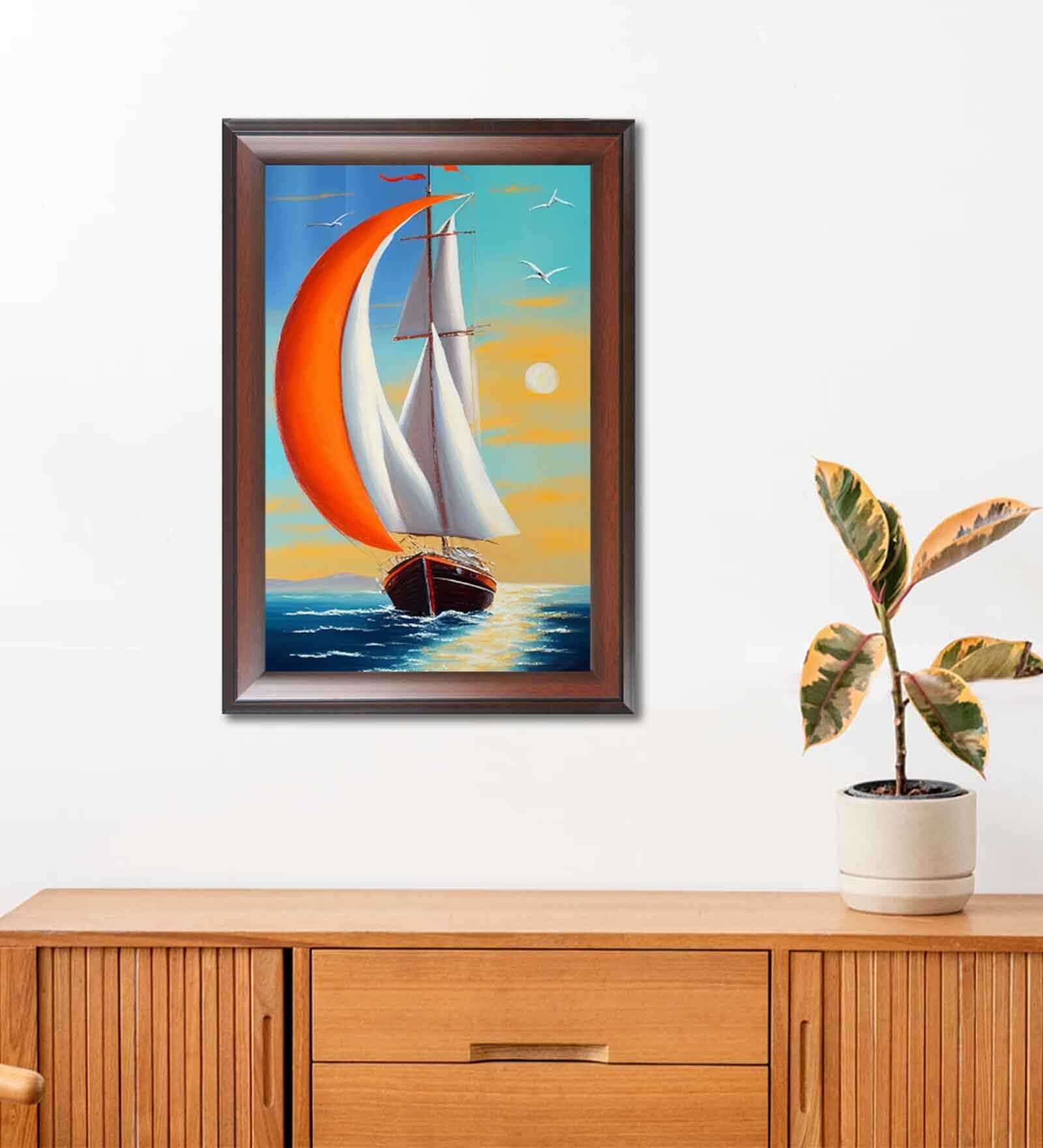 Buy Abstract Sailing Ship Brown Engineered Wood Wall Painting at 21% ...