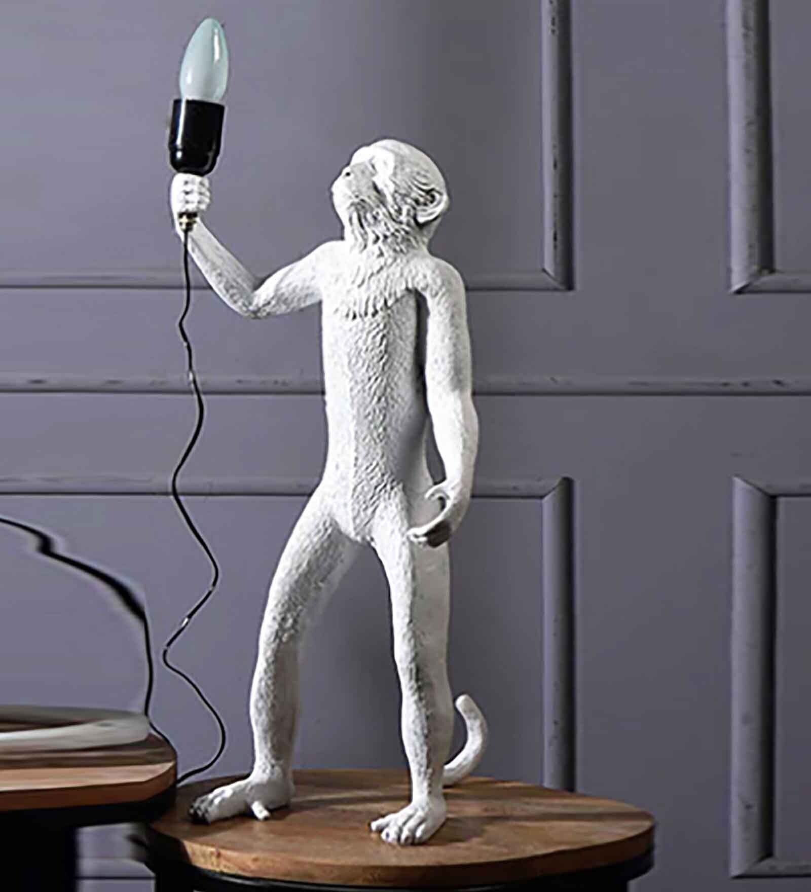 Buy Standing Monkey White Shade Table Lamp With Matte Base at 50% OFF ...