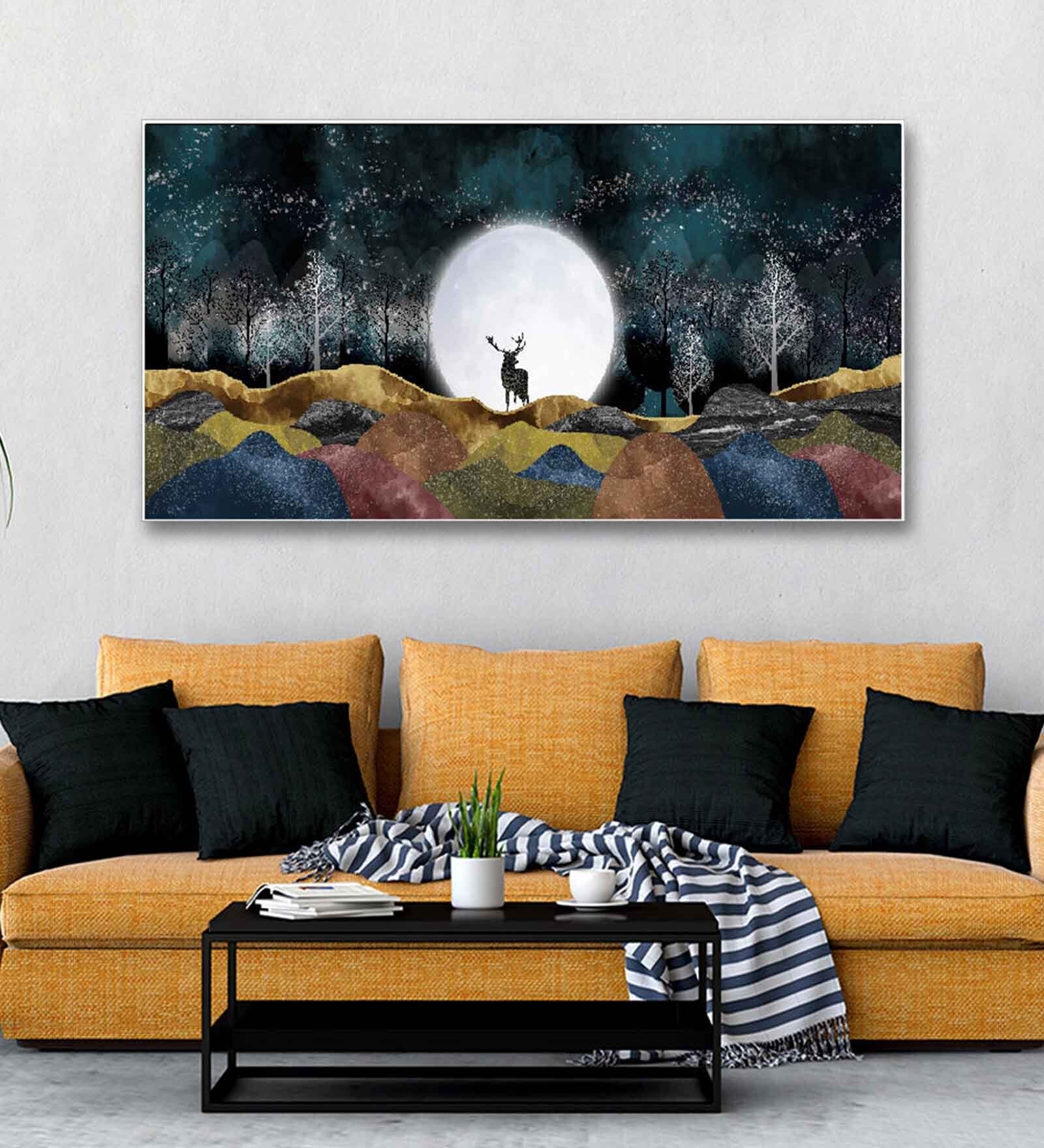 Buy Abstract Wild Deer Canvas Print Black Frame (48X24 Inch) at 44% OFF ...