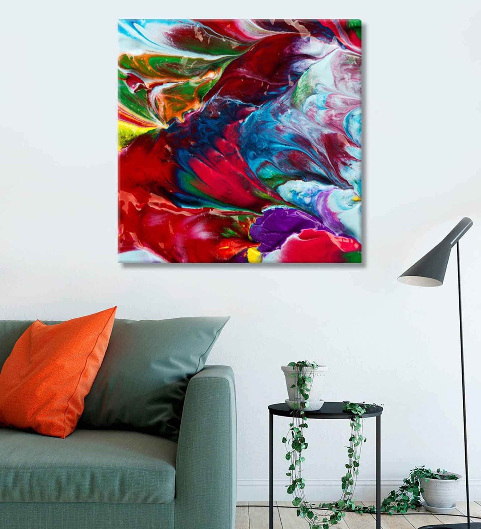 Buy Abstruck Multi Color Red,Blue,Sky Blue ,Green Color Canvas Art ...