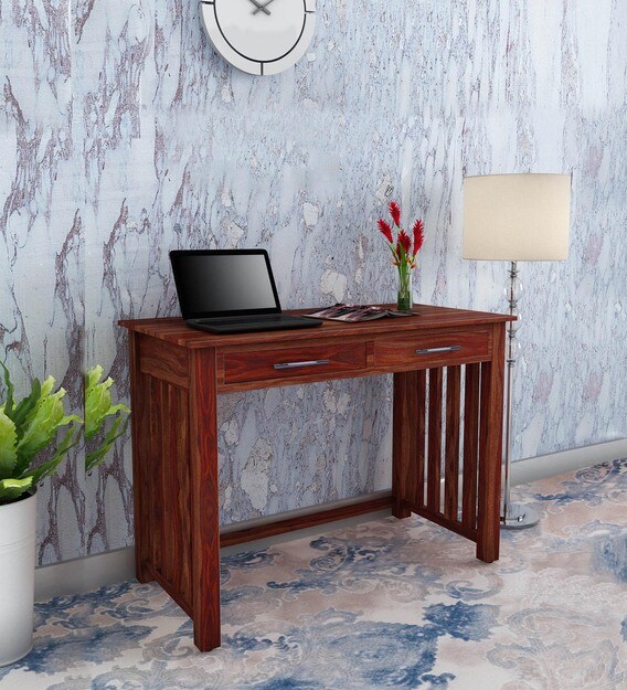 Buy Abbey Solid Wood Writing Table in Honey Oak Finish - Woodsworth By ...