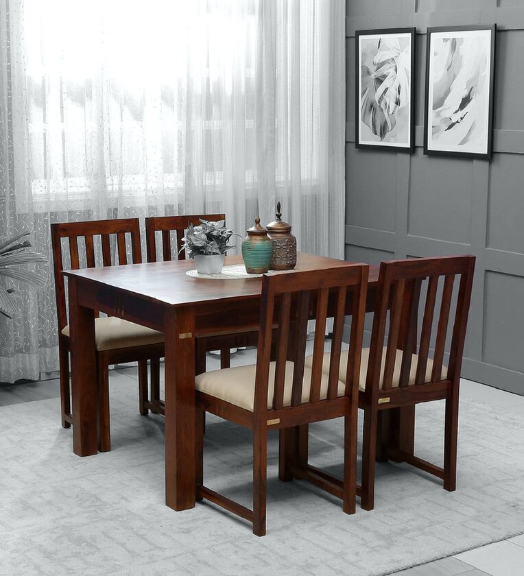 Buy Abbey Sheesham Wood 4 Seater Dining Set In Honey Oak Finish By ...