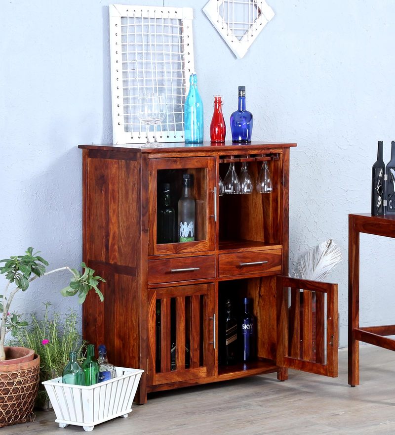 Buy Abbey Solid Wood Bar Cabinet in Honey Oak Finish By Woodsworth ...