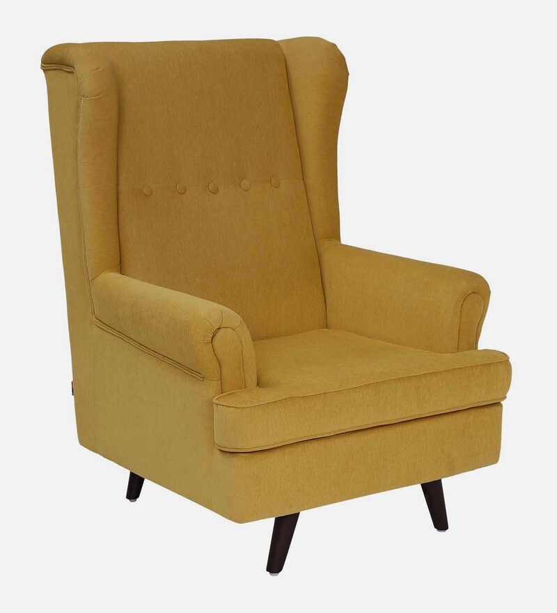 Buy Abdero Fabric Wing Chair In Yellow Colour With Foot Stool By ...