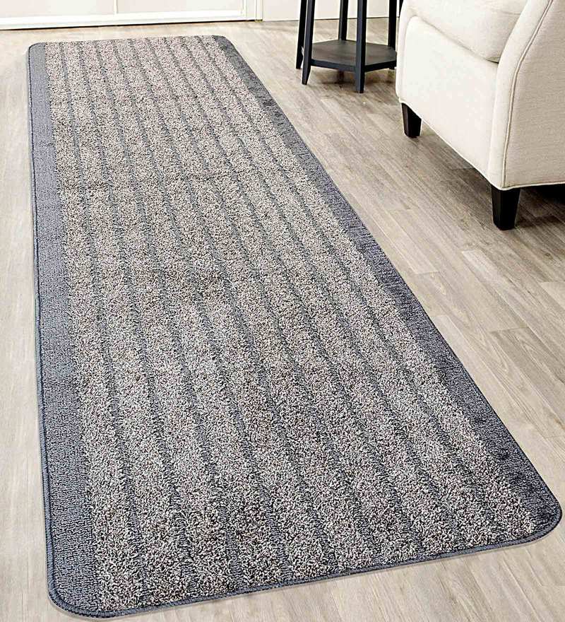 Buy Plain Solid Pattern Polyester 8 x 2 Feet Machine Made Hallway ...