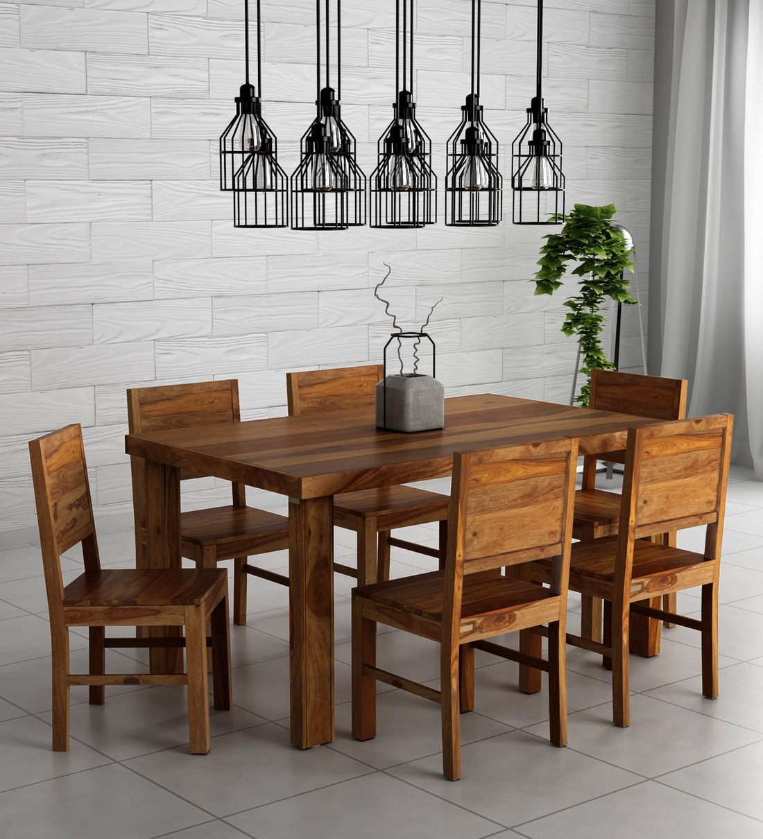 Buy Acropolis Sheesham Wood 6 Seater Dining Set in Rustic Teak Finish ...