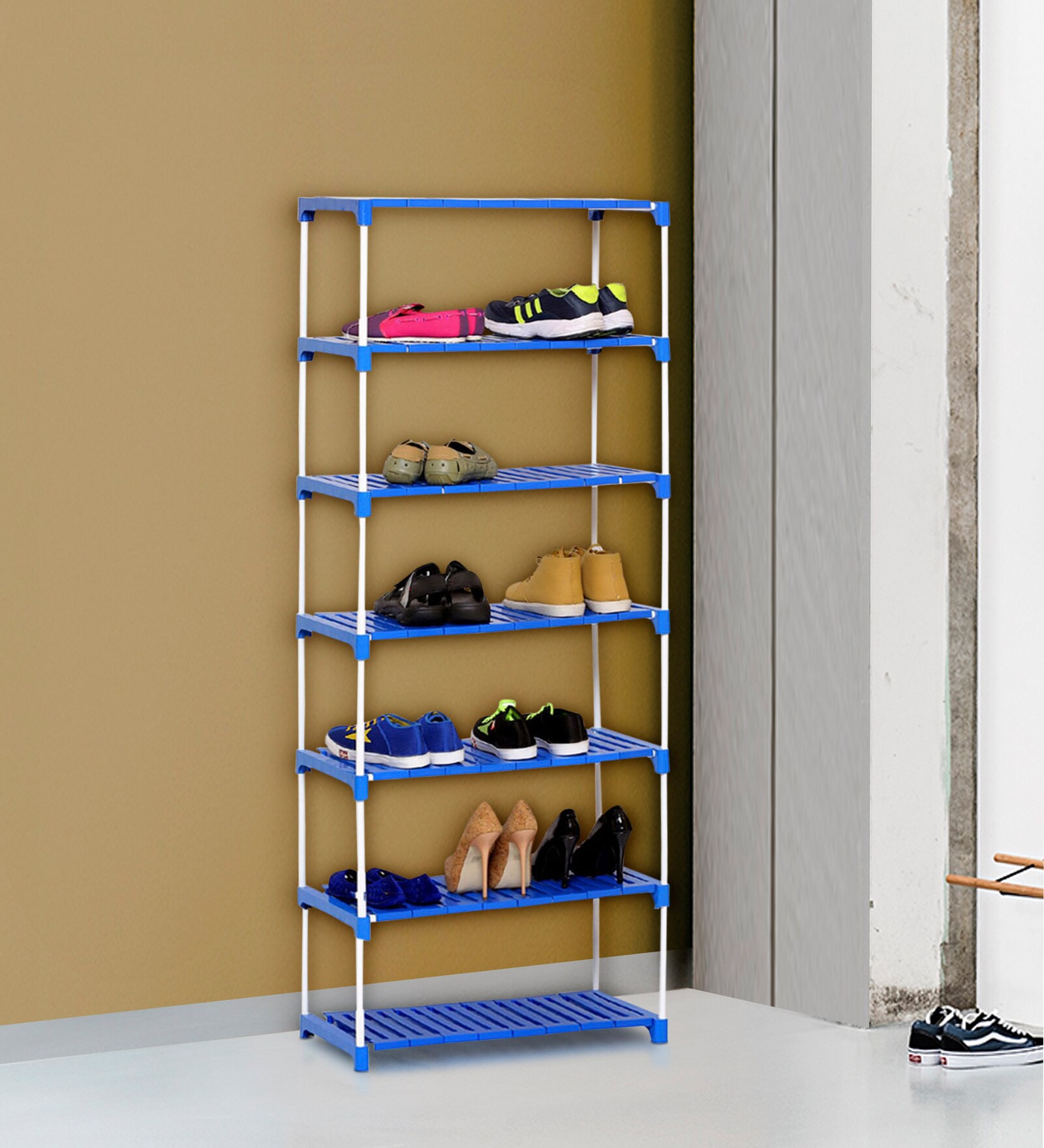 Buy Ace Multipurpose Seven Tier Shoe Rack in Blue & White Color By CGS ...