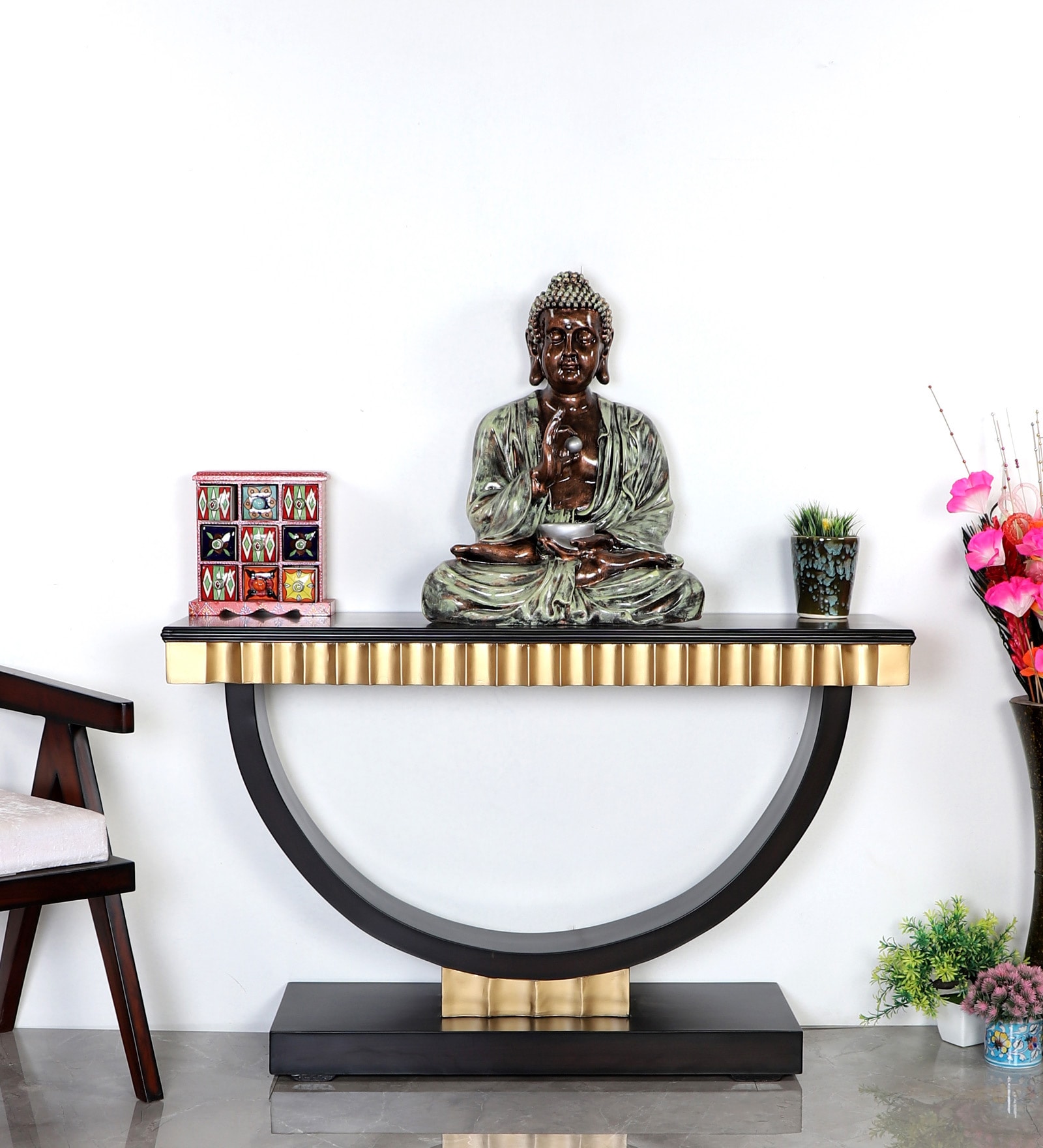 Buy Ace Solid Wood Console Table in Black Gold Finish at 60% OFF by ...