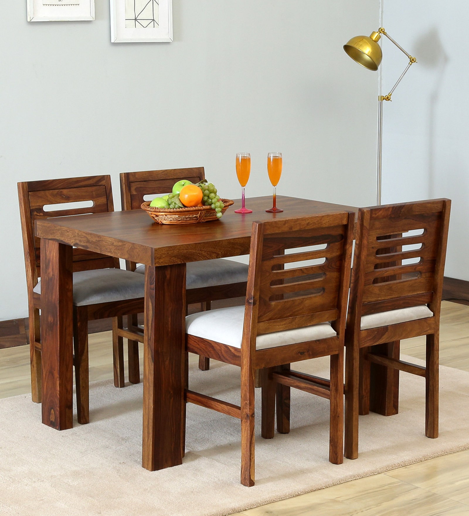 Buy Acropolis Sheesham Wood 4 Seater Dining Set In Provincial Teak Finish with Cushions at 14% ...