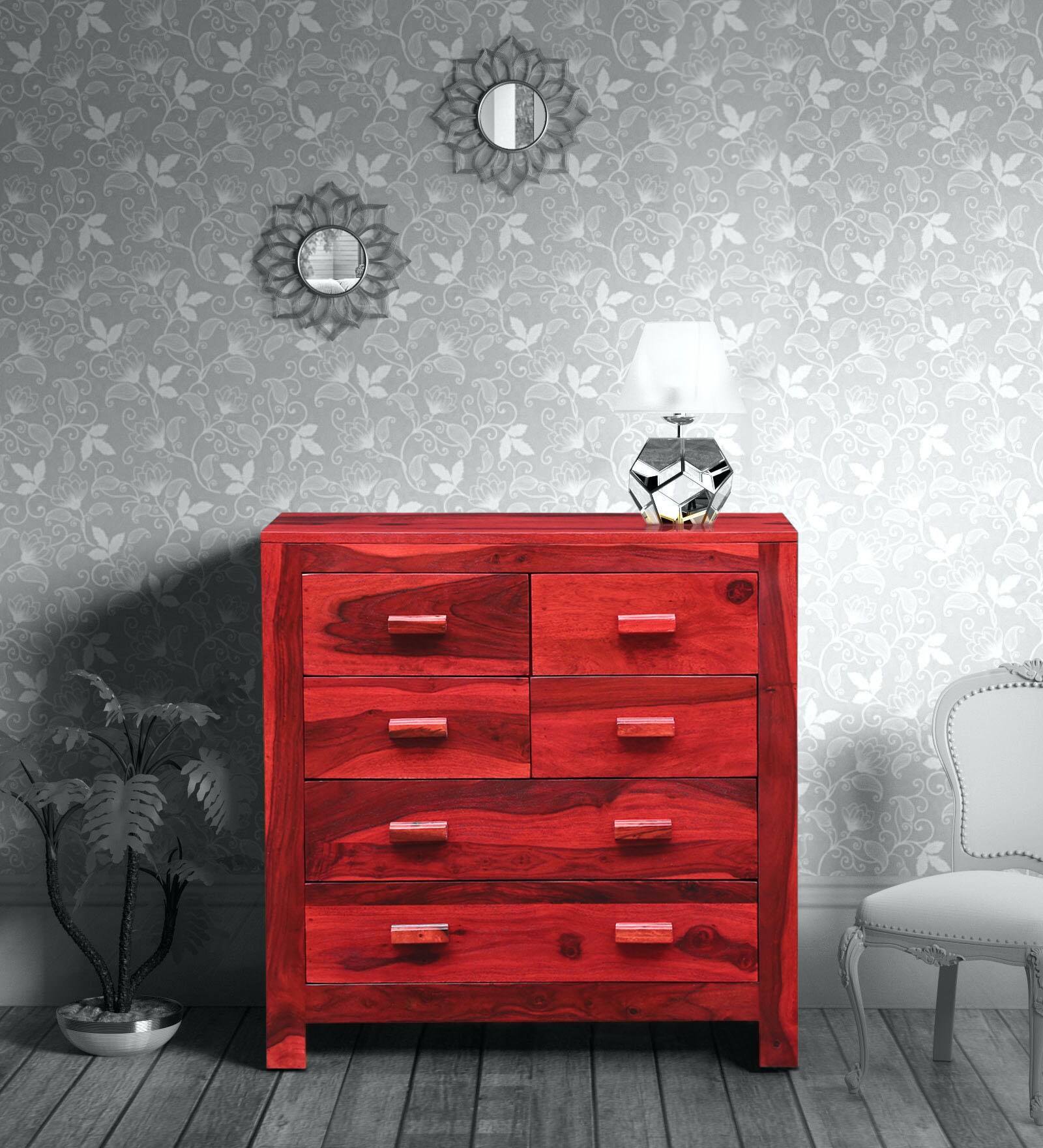 Buy Acropolis Sheesham Wood Chest of Drawers in Spicy Red Finish at 1% ...