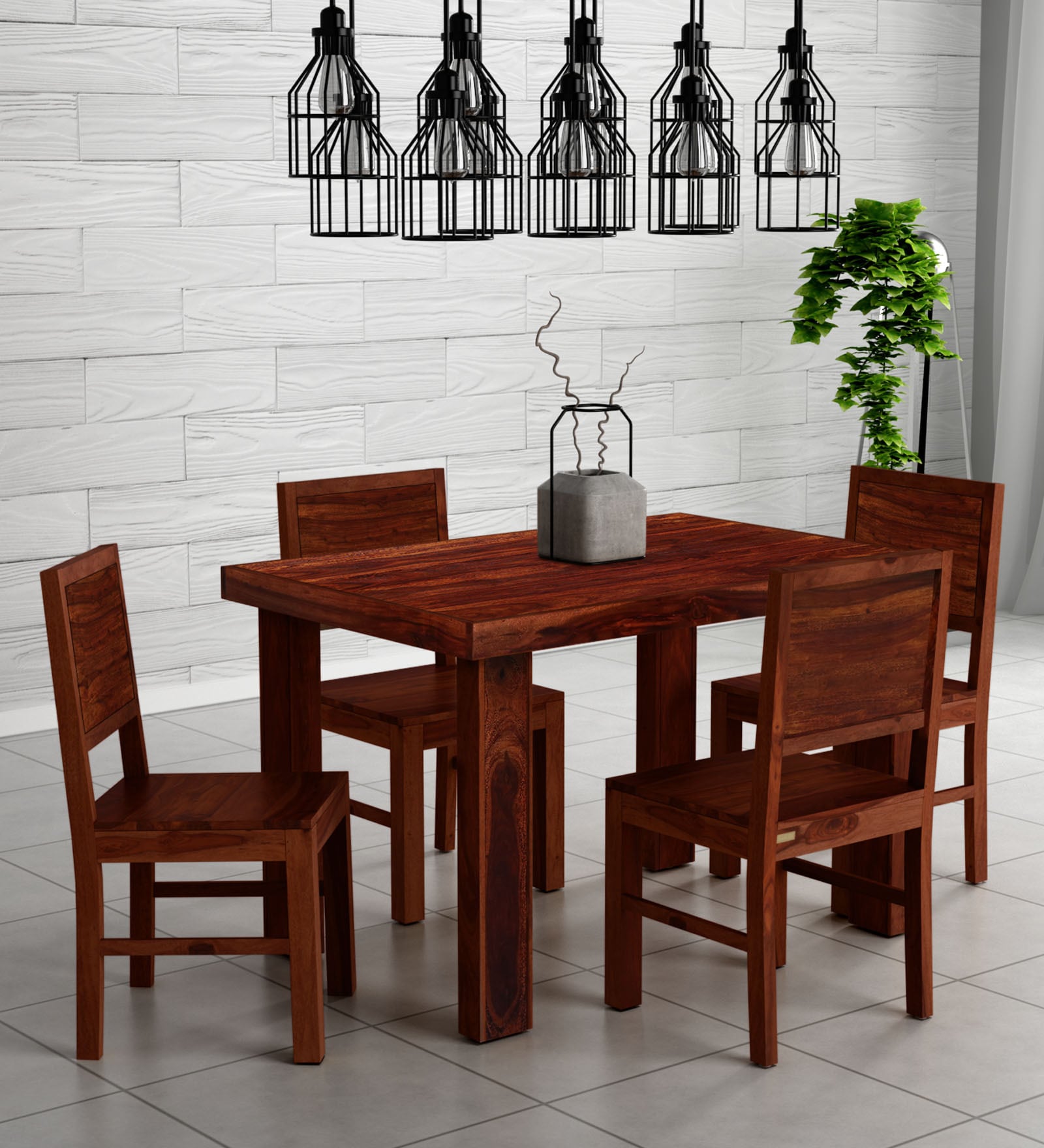 Buy Acropolis Sheesham Wood 4 Seater Dining Set In Honey Oak Finish with Chairs by Woodsworth ...
